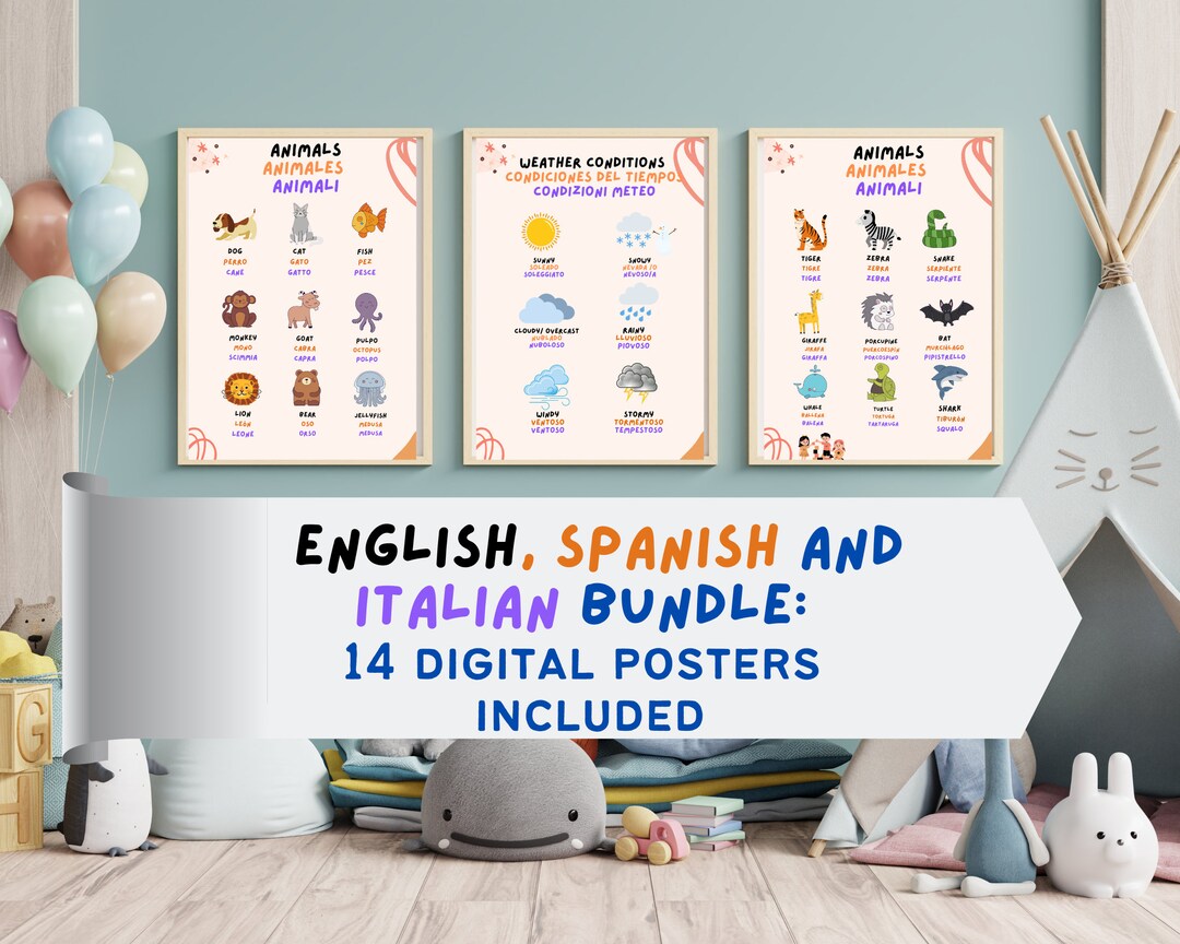 English, Spanish and Italian Bilingual Educational Posters. Perfect for ...