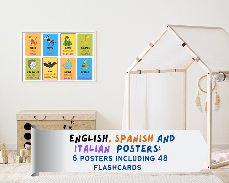 48 English Spanish and Italian First Words Flashcards. - Etsy