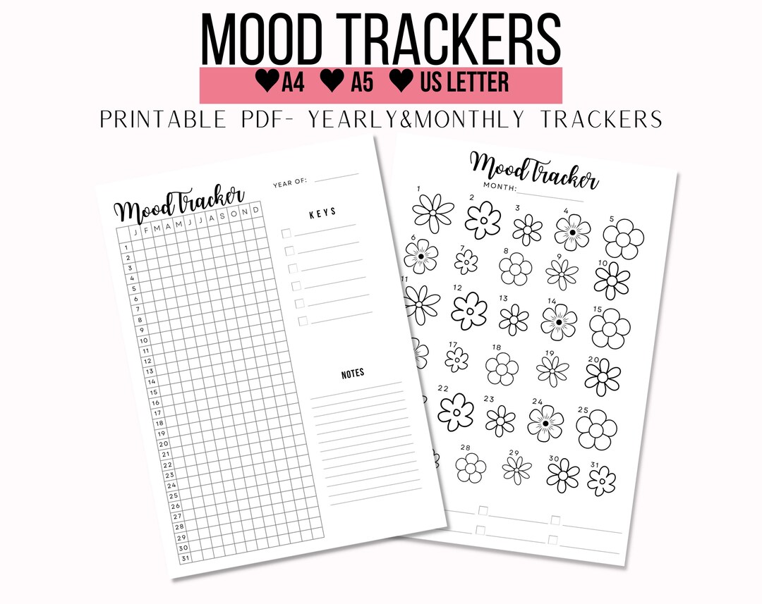 Mood Tracker Printable, Monthly Yearly Mood Tracker, Emotions Tracker ...
