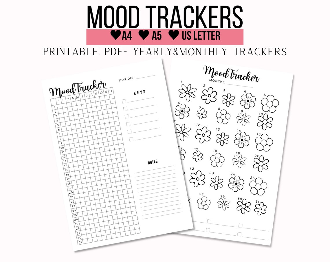 Mood Tracker Printable, Monthly Yearly Mood Tracker, Emotions Tracker ...