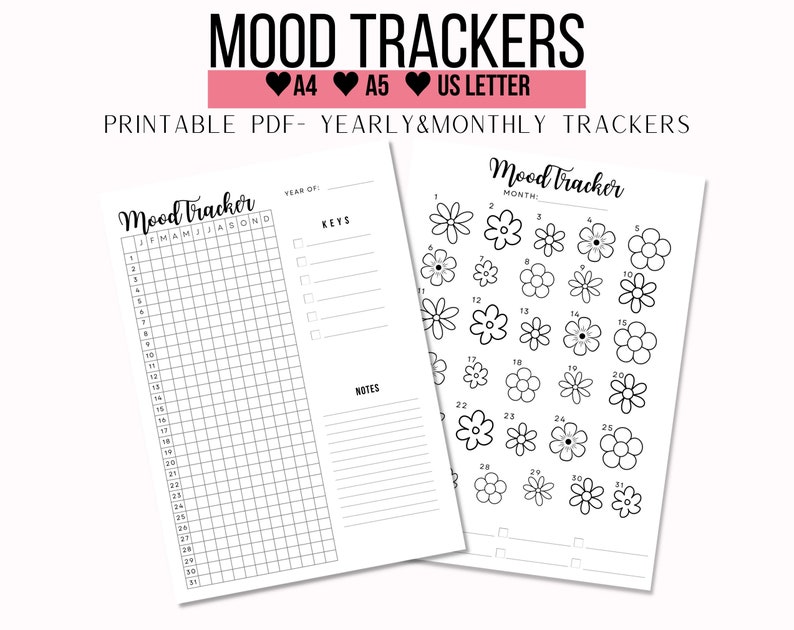 Mood Tracker Printable, Monthly Yearly Mood Tracker, Emotions Tracker ...