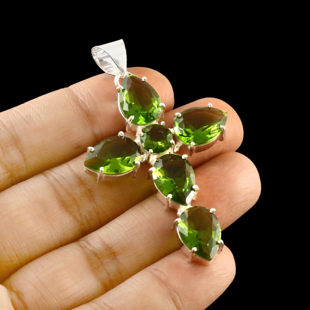 Peridot Cross Pendant,green Peridot Pendant,925 Sterling Silver Pendant ...