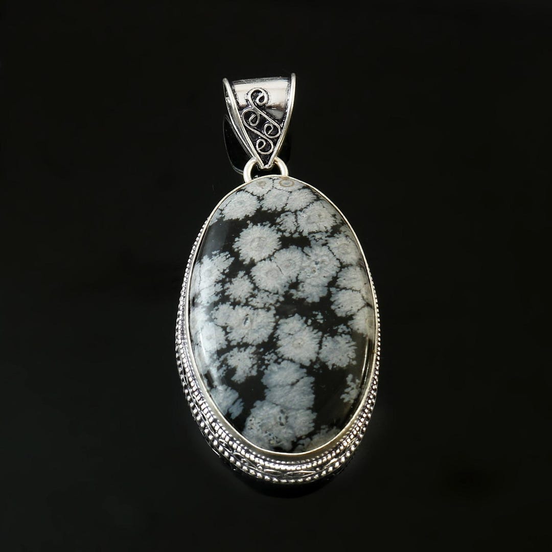 Snowflake Obsidian Pendant, Gemstone Pendant, Handmade Pendant, 925 ...