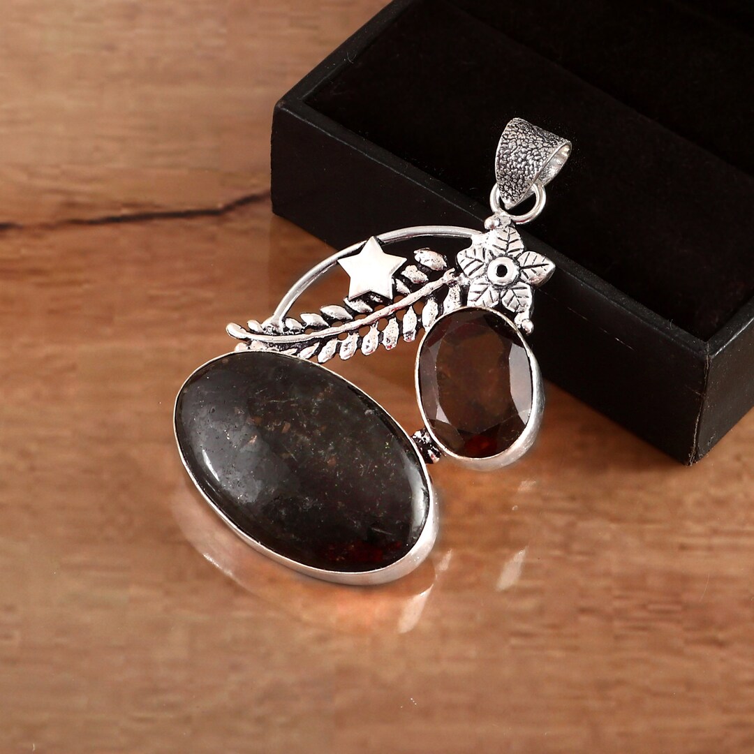 Nuummite/smoky Pendant, Black Nuummite Gemstone Pendant, 925 Sterling ...