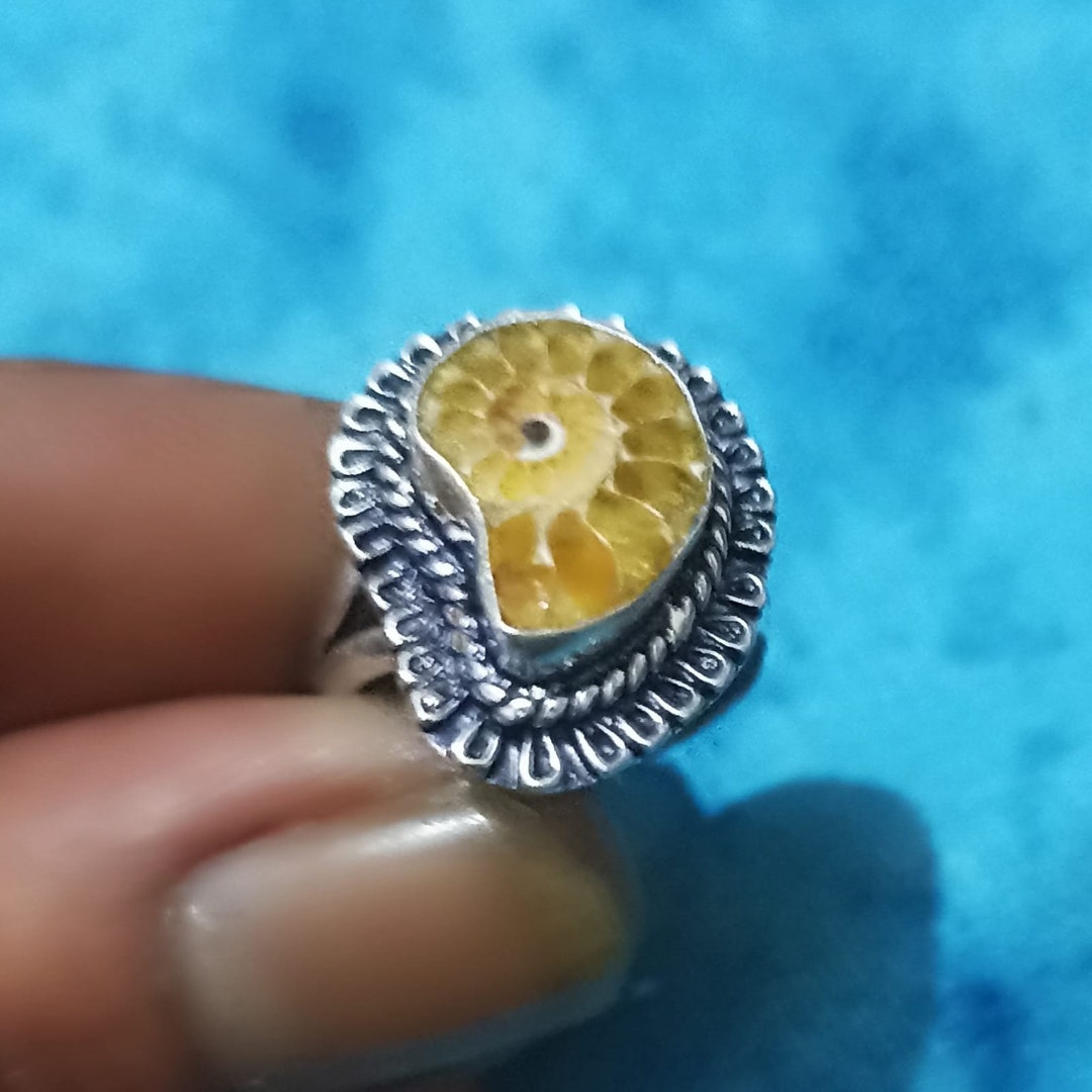 Ammonite Fossil Ring, Statement Ring, 925 Sterling Ring, Ammonite ...