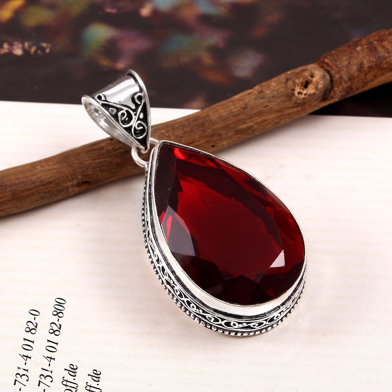 Red Gem Teardrop Necklace - Etsy