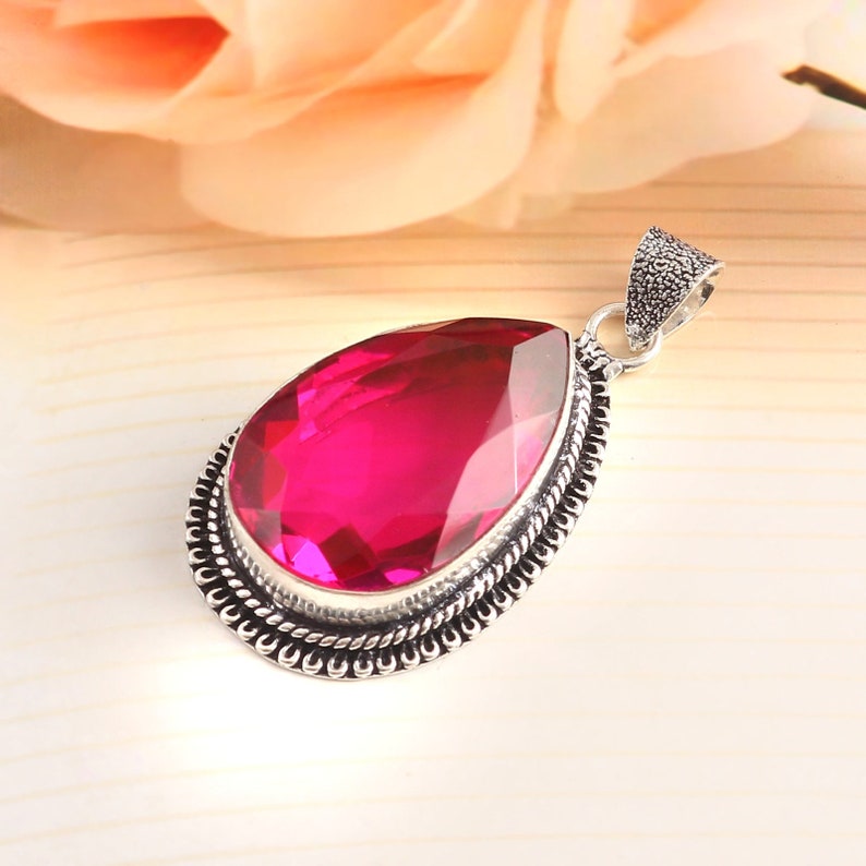 Handmade Pink Tourmaline Pendant, Teardrop Sterling Silver Necklace ...