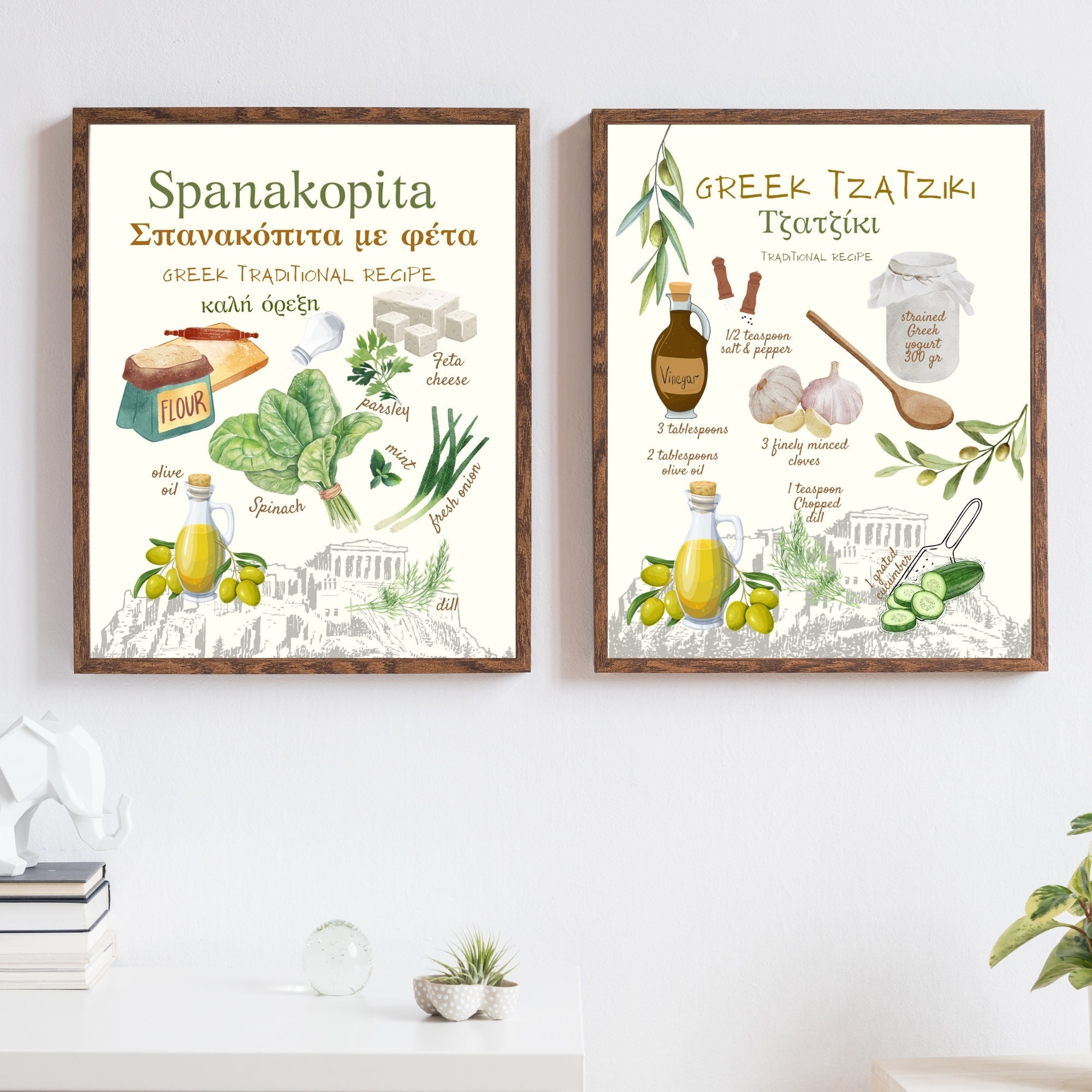 Greek Food Spanakopita Print, Cooking Poster for Kitchen Wall Decore ...