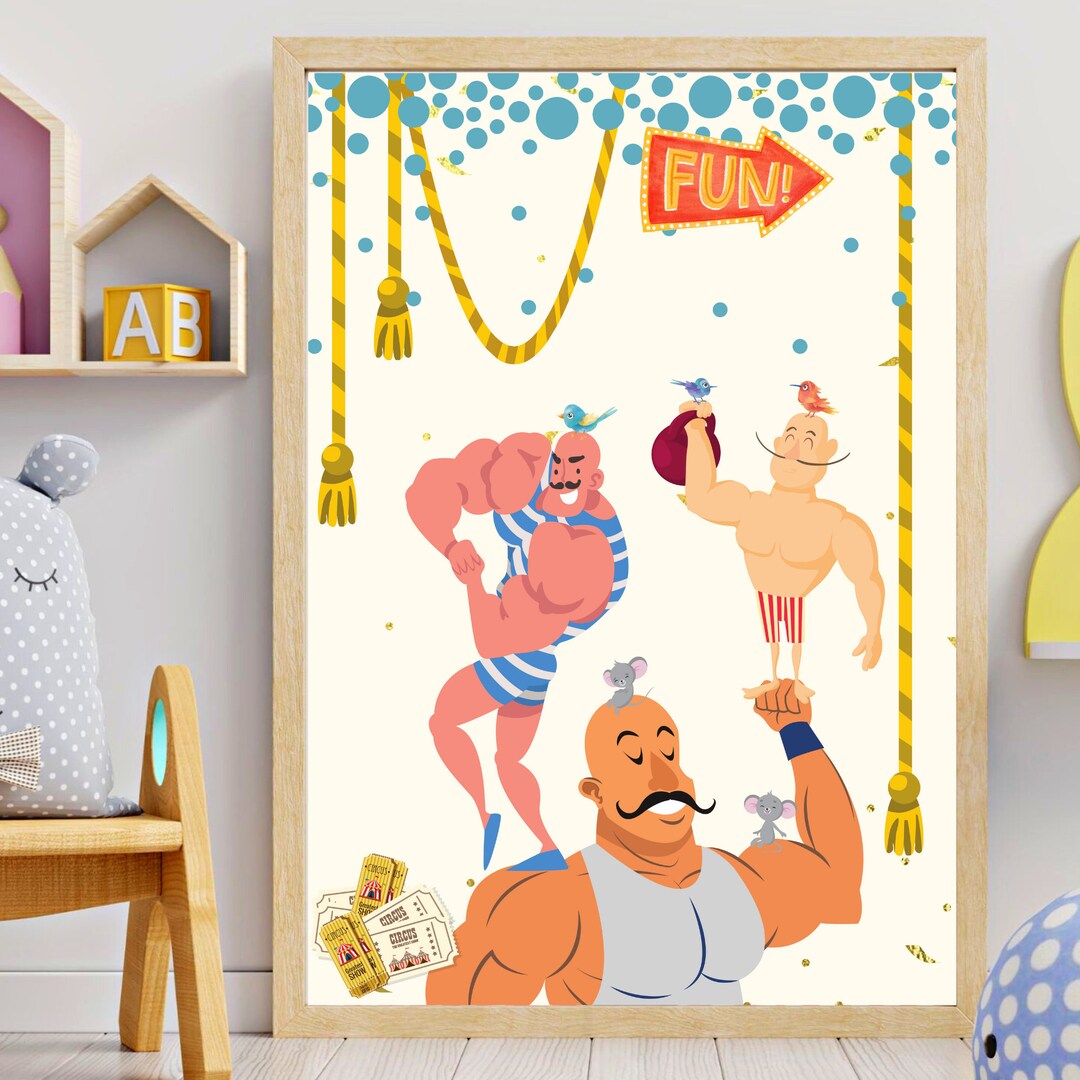 Circus Nursery Print Strongman Art in High Resolution Circus - Etsy
