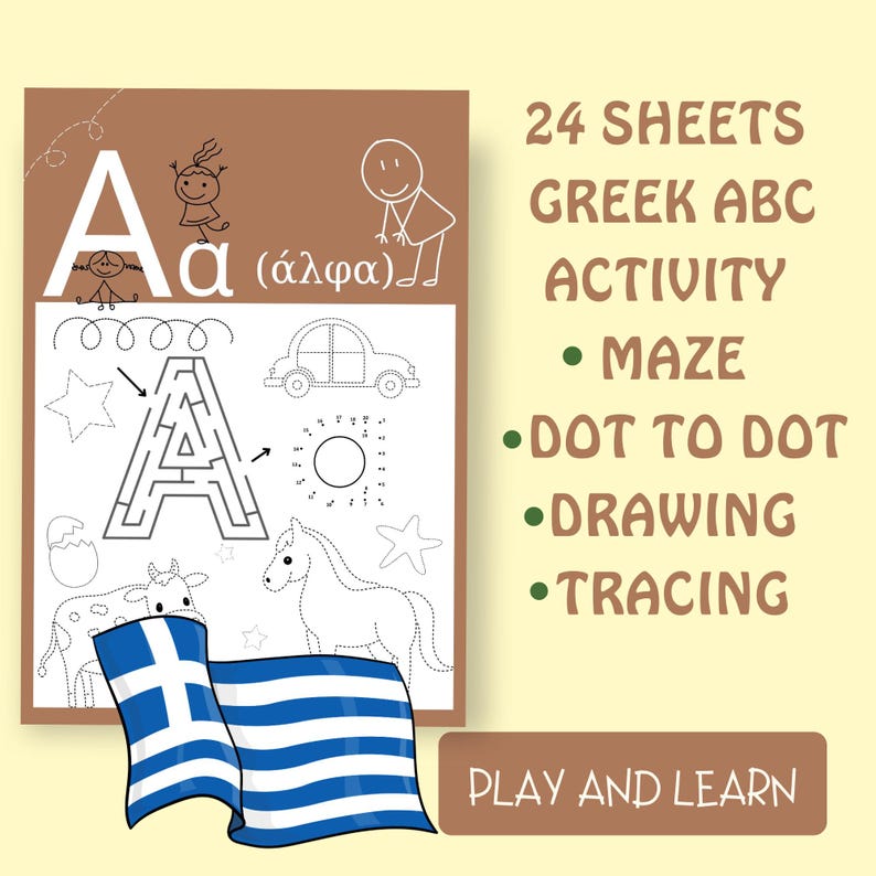 Greek Alphabet Animals Flashcards, Kids Learning Greek, A4 JPG, Greece ...