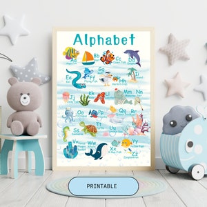 Alphabet Under the Sea Themed Print, Kids Learning English, Educational ...