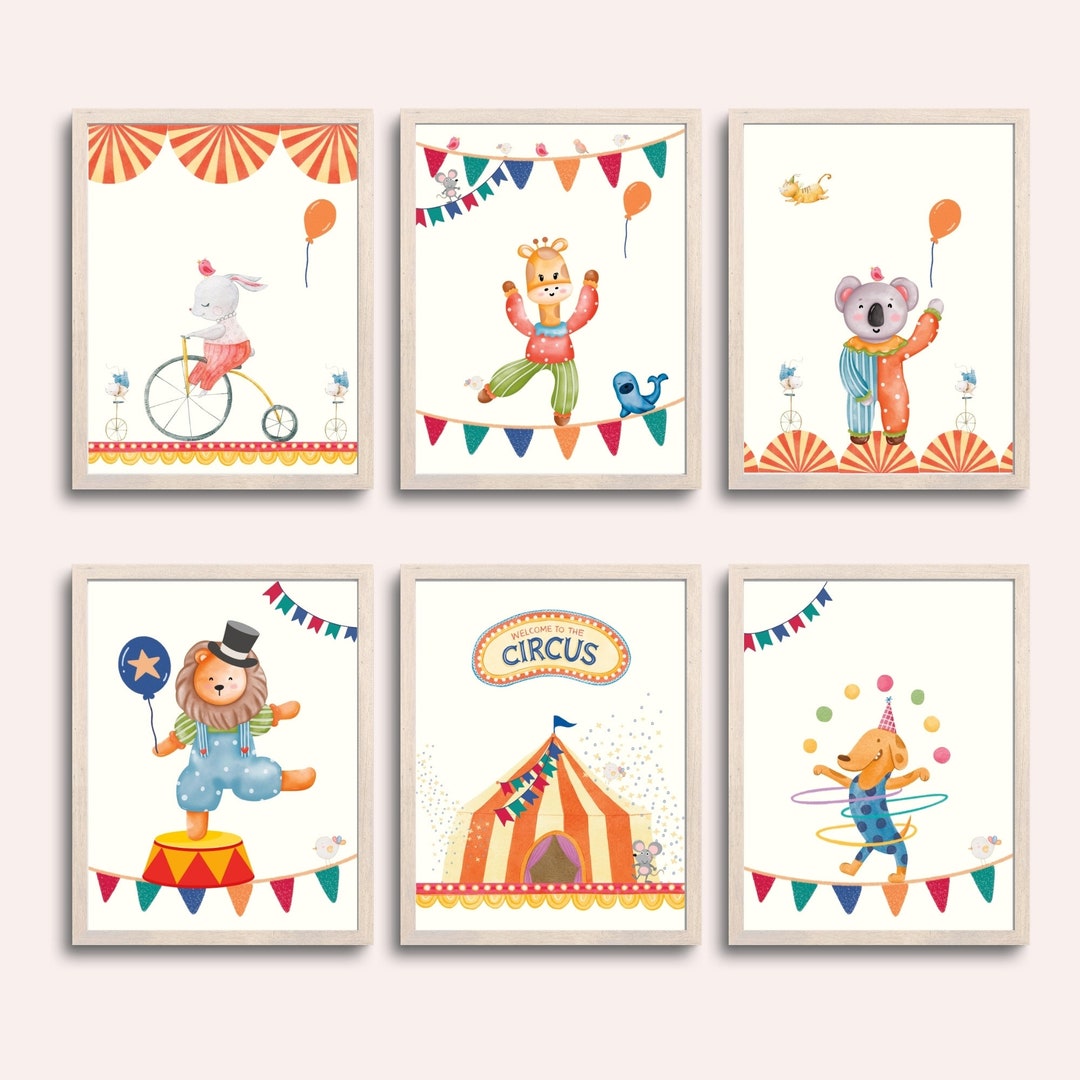 Set of 6 Circus Nursery Prints, Circus Animals Themed Prints, Circus ...