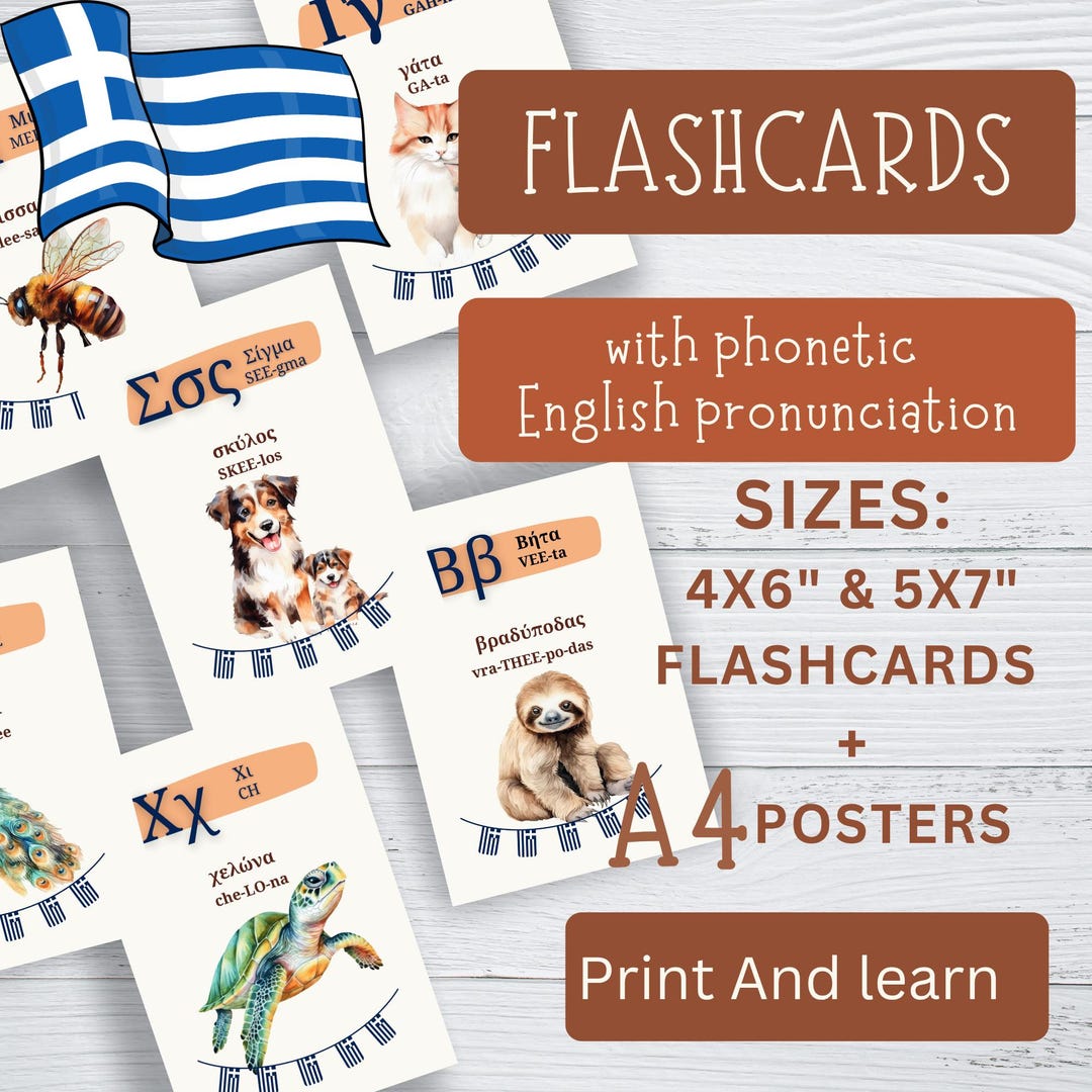 Printable Greek GREECE ABC Flashcards, Greek Alphabet Learning Cards ...