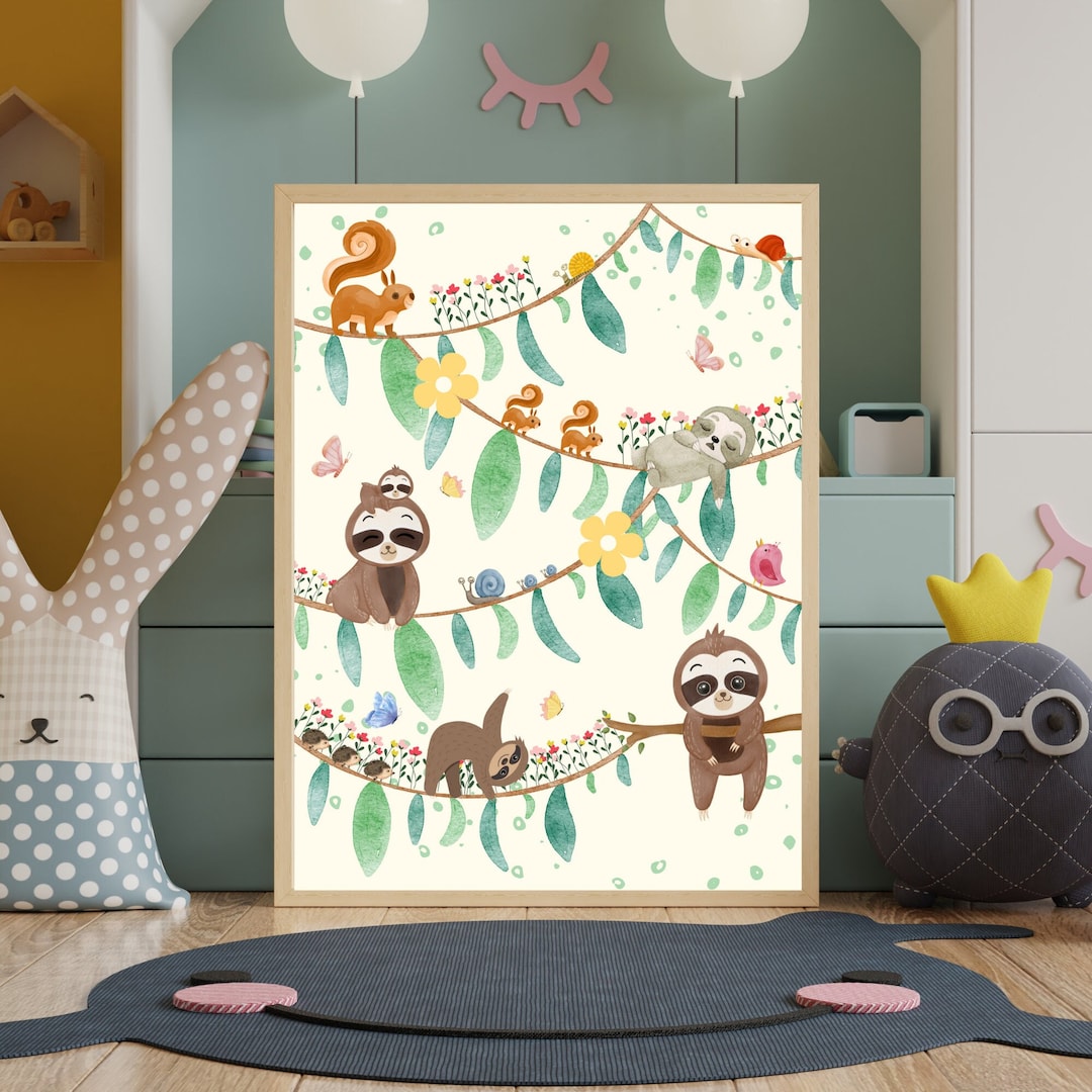 Cute Sloths Nursery Print for Wall Decor, Sloth Gift in High Resolution ...