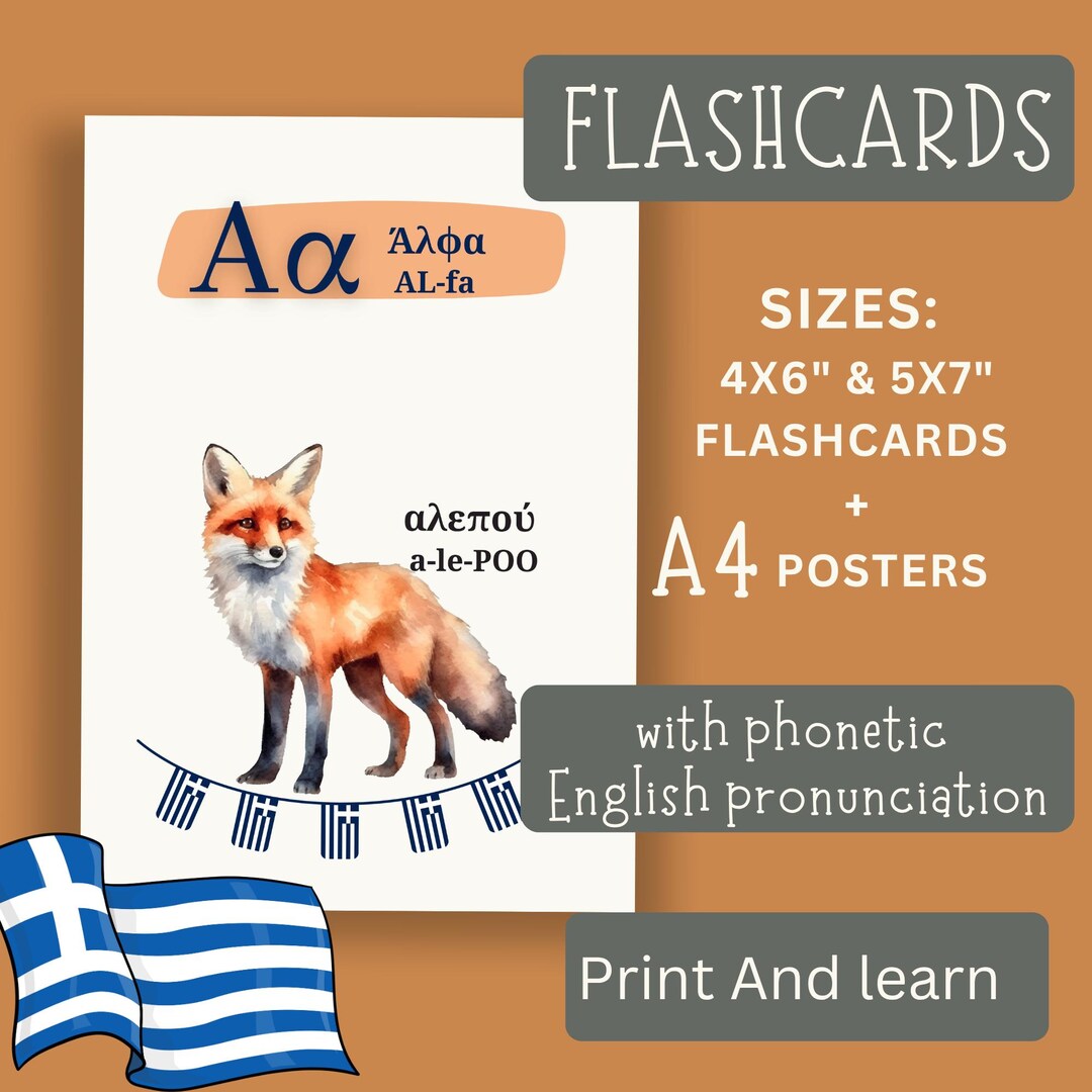 Greek Alphabet Flashcards, Posters, Printable Greece Letters for Kids ...