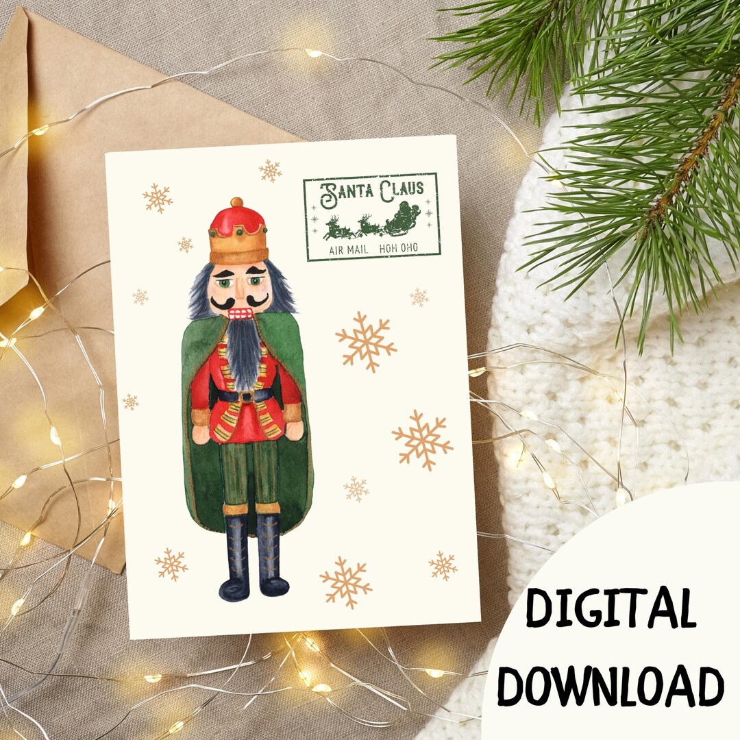 Printable Nutcracker Holiday Card, Digital Christmas Card, Holiday Card ...