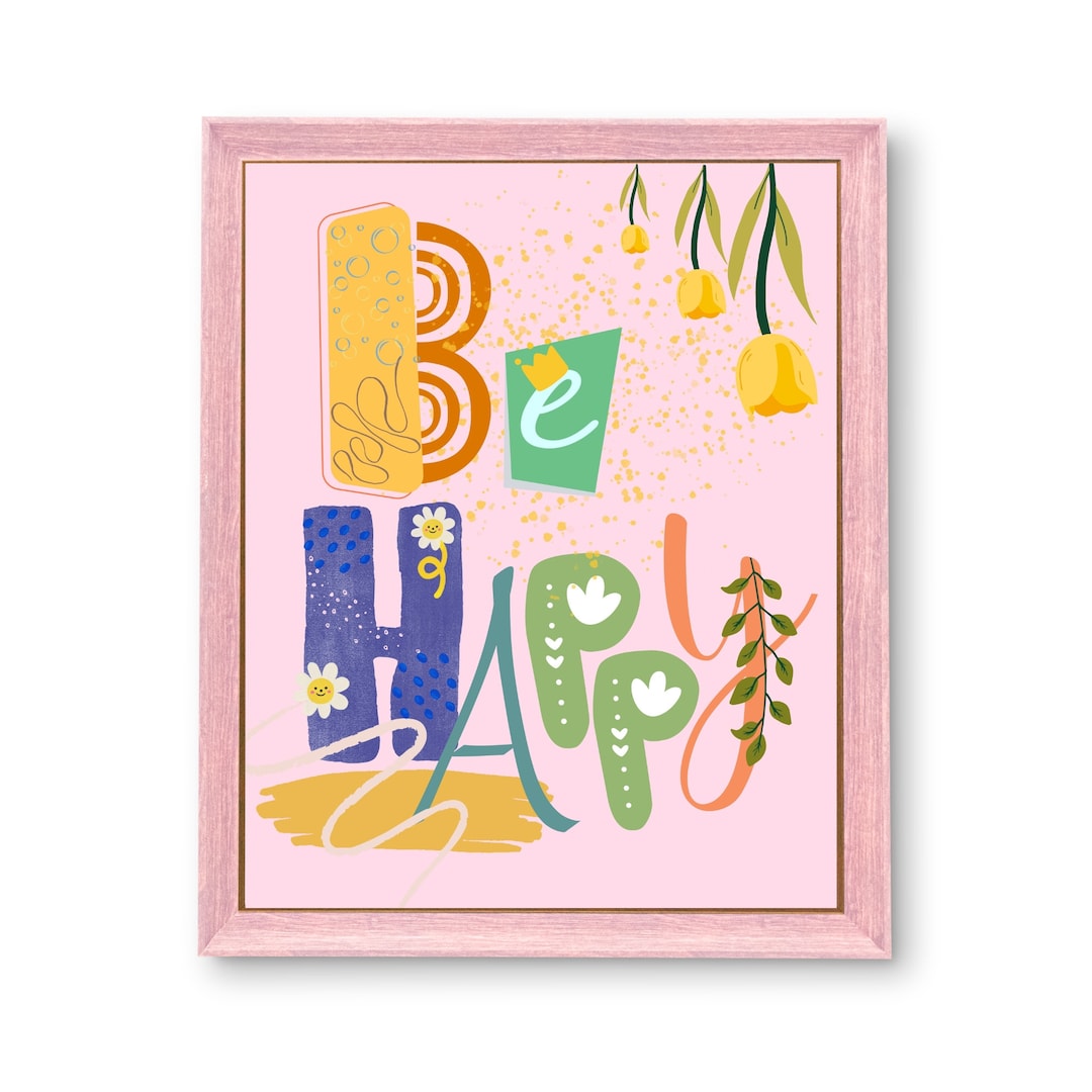 Be Happy Printable Poster for Girls Room Pink Watercolour - Etsy