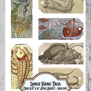 DIGITAL PRINTABLE Vintage Sea Monster Tags & Stamps | Cartography ...