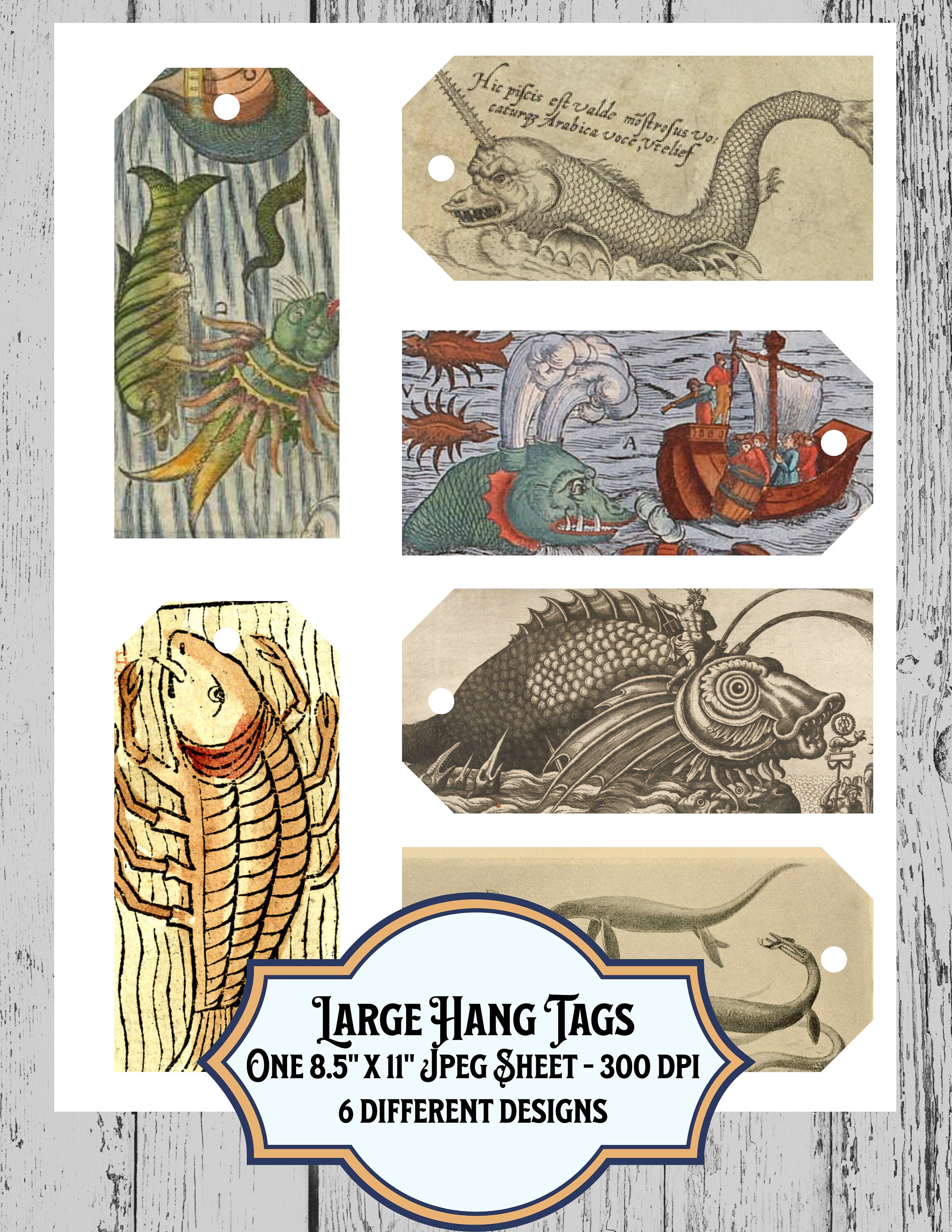 DIGITAL PRINTABLE Vintage Sea Monster Tags & Stamps | Cartography ...