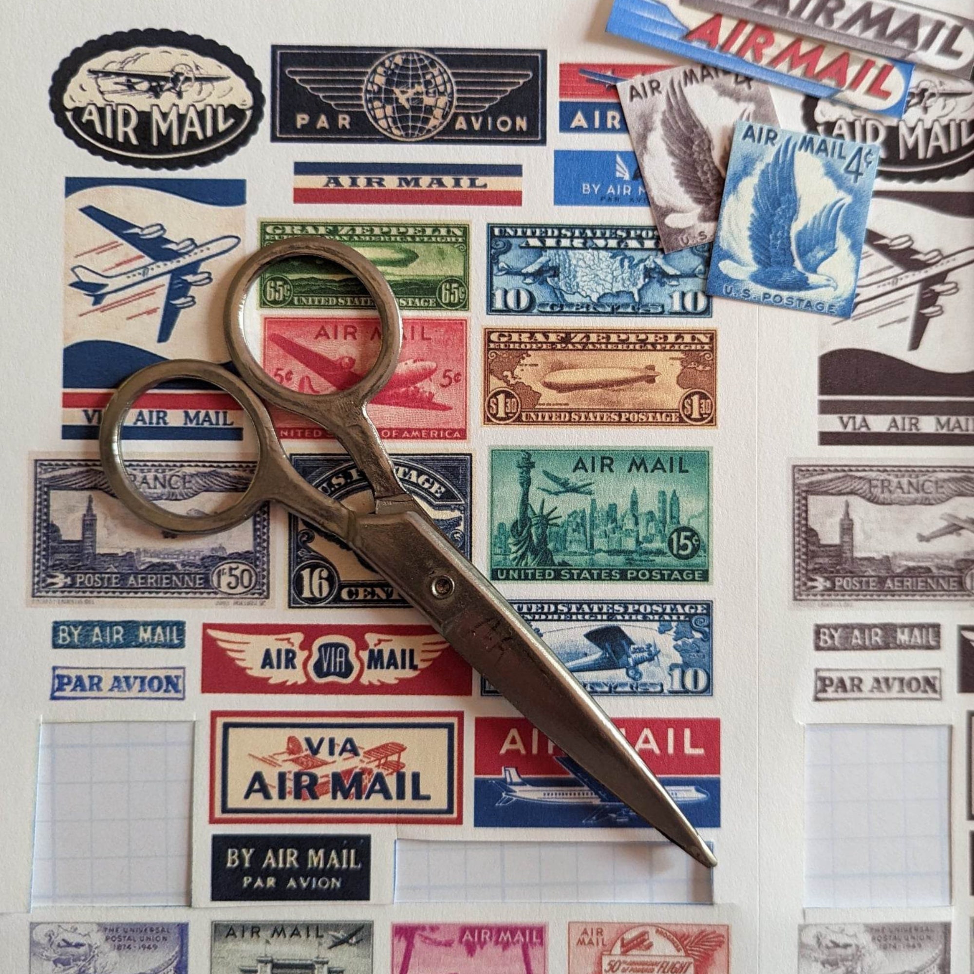 DIGITAL PRINTABLE Vintage Air Mail Labels and Stamps-color and B&W Mail ...