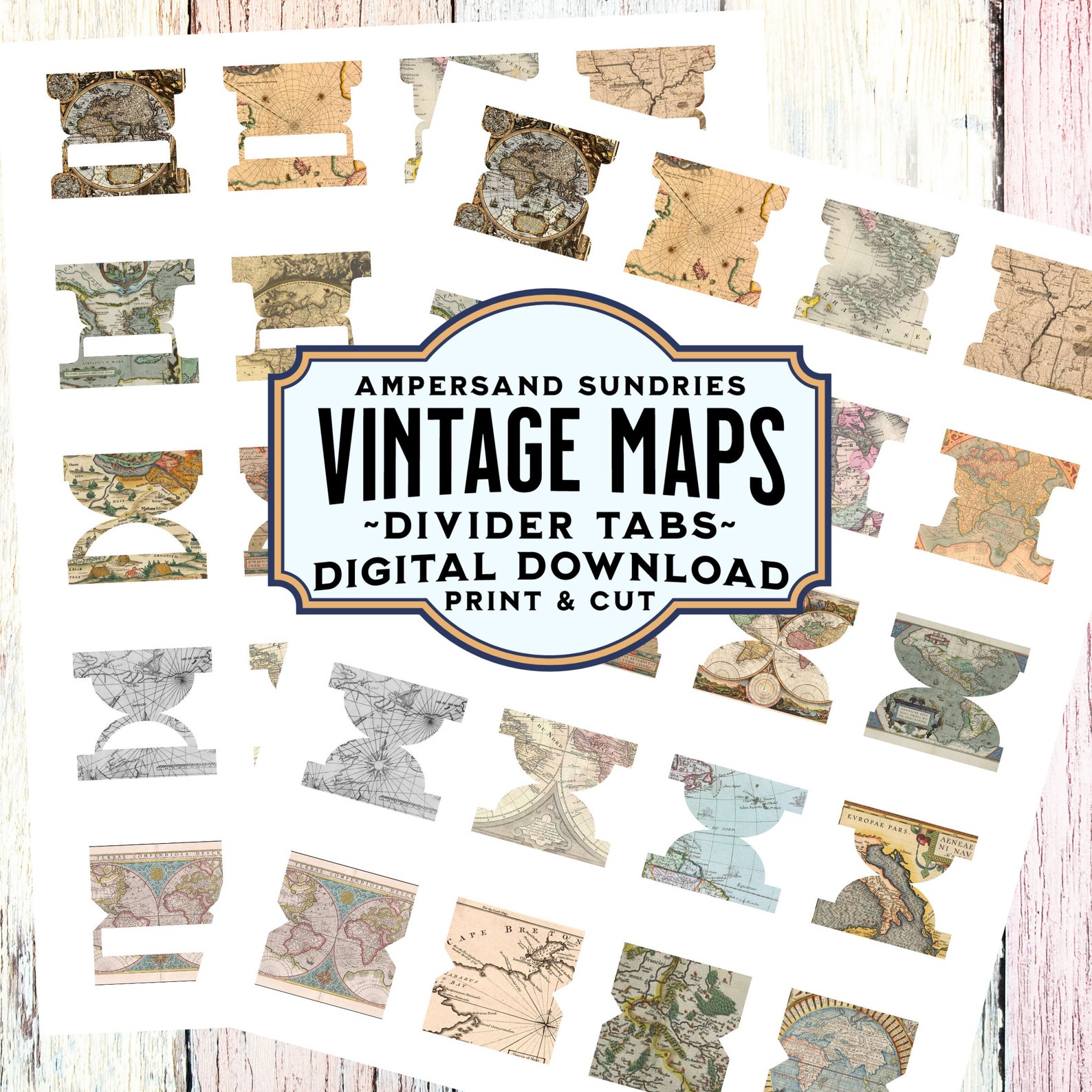 DIGITAL PRINTABLE Vintage Maps Divider Tabs | Cartography Ephemera Tabs ...