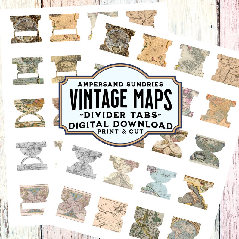 DIGITAL PRINTABLE Vintage Maps Divider Tabs | Cartography Ephemera Tabs ...