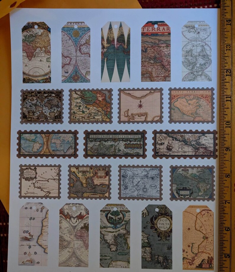 DIGITAL PRINTABLE Vintage Maps Tags & Stamps Cartography - Etsy