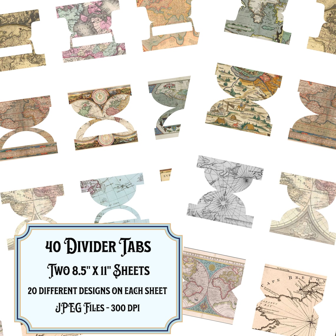 DIGITAL PRINTABLE Vintage Maps Divider Tabs | Cartography Ephemera Tabs ...
