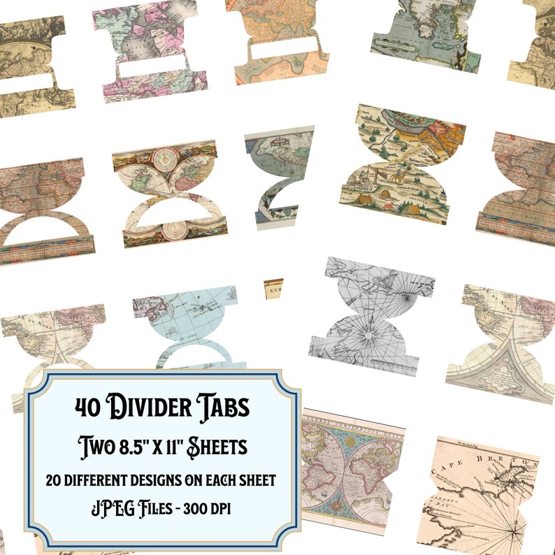DIGITAL PRINTABLE Vintage Maps Divider Tabs | Cartography Ephemera Tabs ...