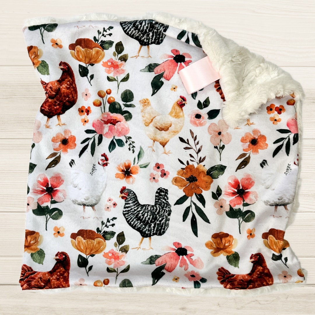 Chicken Baby Blanket With Flowers | Floral Chickens Minky Lovey ...