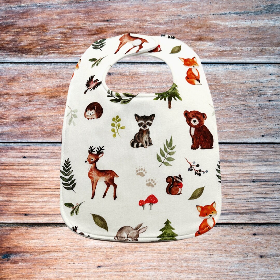 Woodland Baby Bib Forest Animals Baby Bib Bear, Deer, Bunny, Raccoon ...