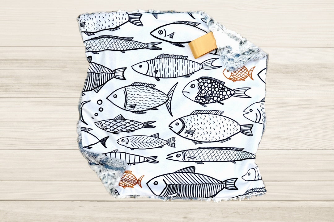 Fish Minky Lovey: Neutral Baby Blanket, Outdoors Nursery - Etsy