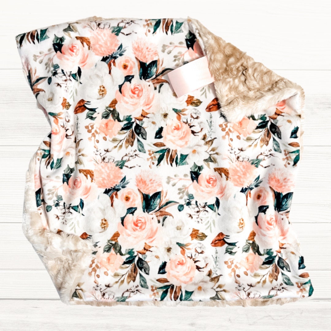 Personalized Vintage Magnolia Floral Lovey Blanket Cozy Minky and Faux ...