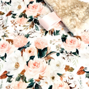 Personalized Vintage Magnolia Floral Lovey Blanket Cozy Minky and Faux ...