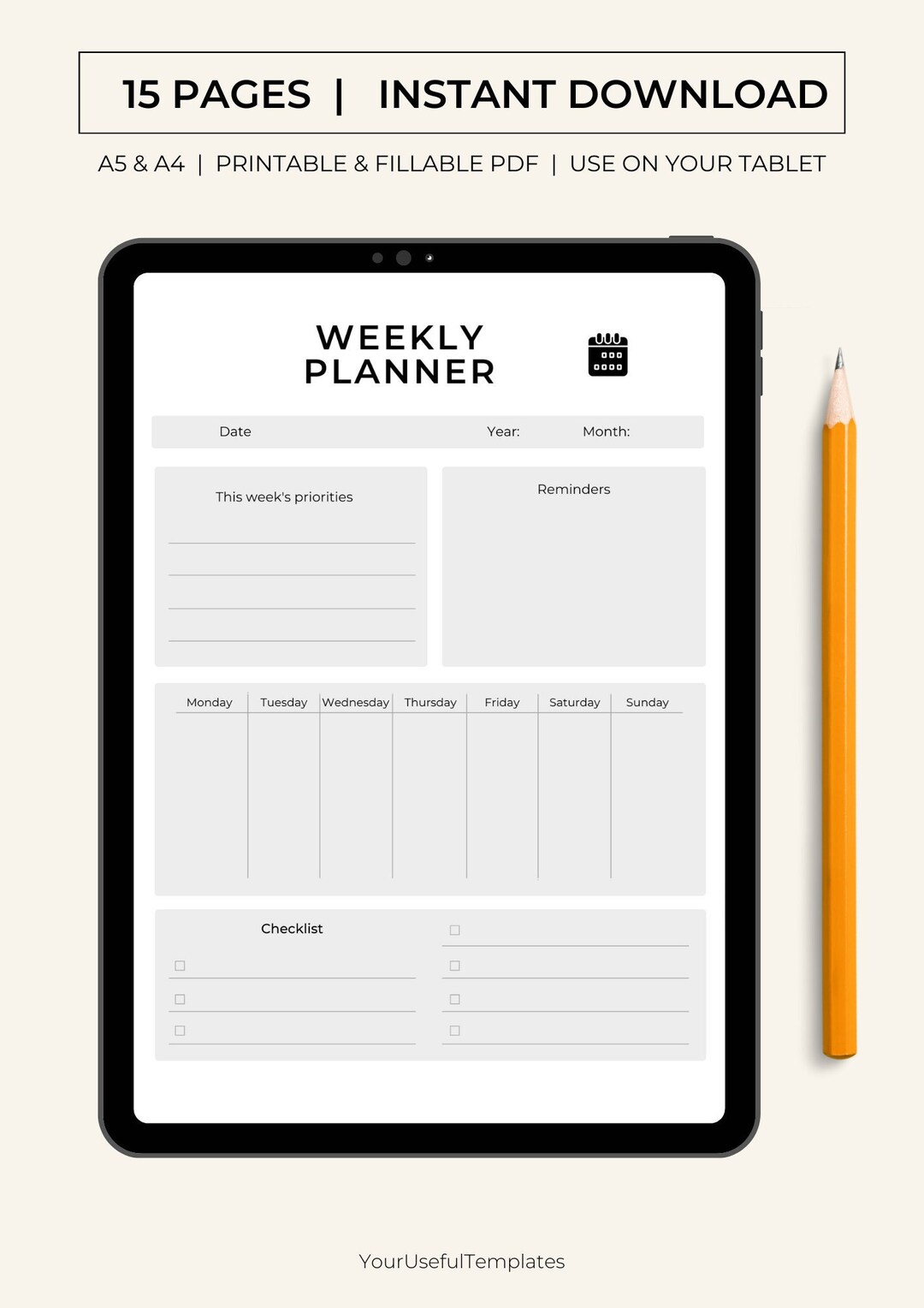 Set of 15 Digital Printable Planners PDF PNG A4 & A5 Printable and ...