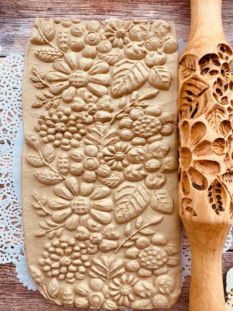 Rolling Pin-embossed Rolling Pin-wooden Rolling Pin-flower - Etsy