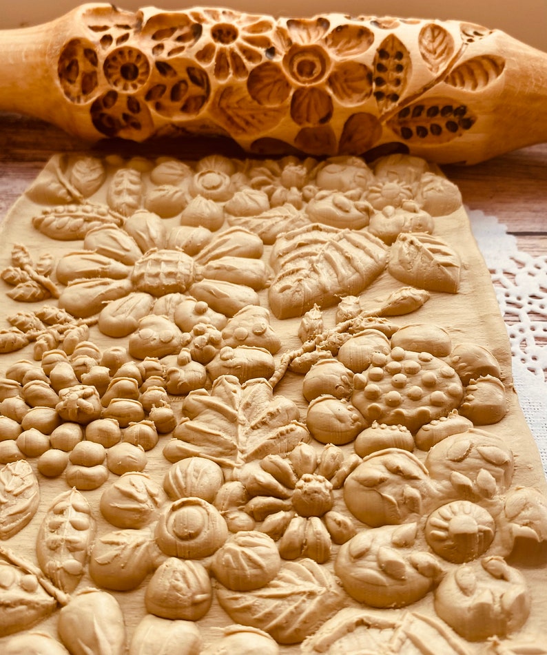 Rolling Pin-embossed Rolling Pin-wooden Rolling Pin-flower - Etsy