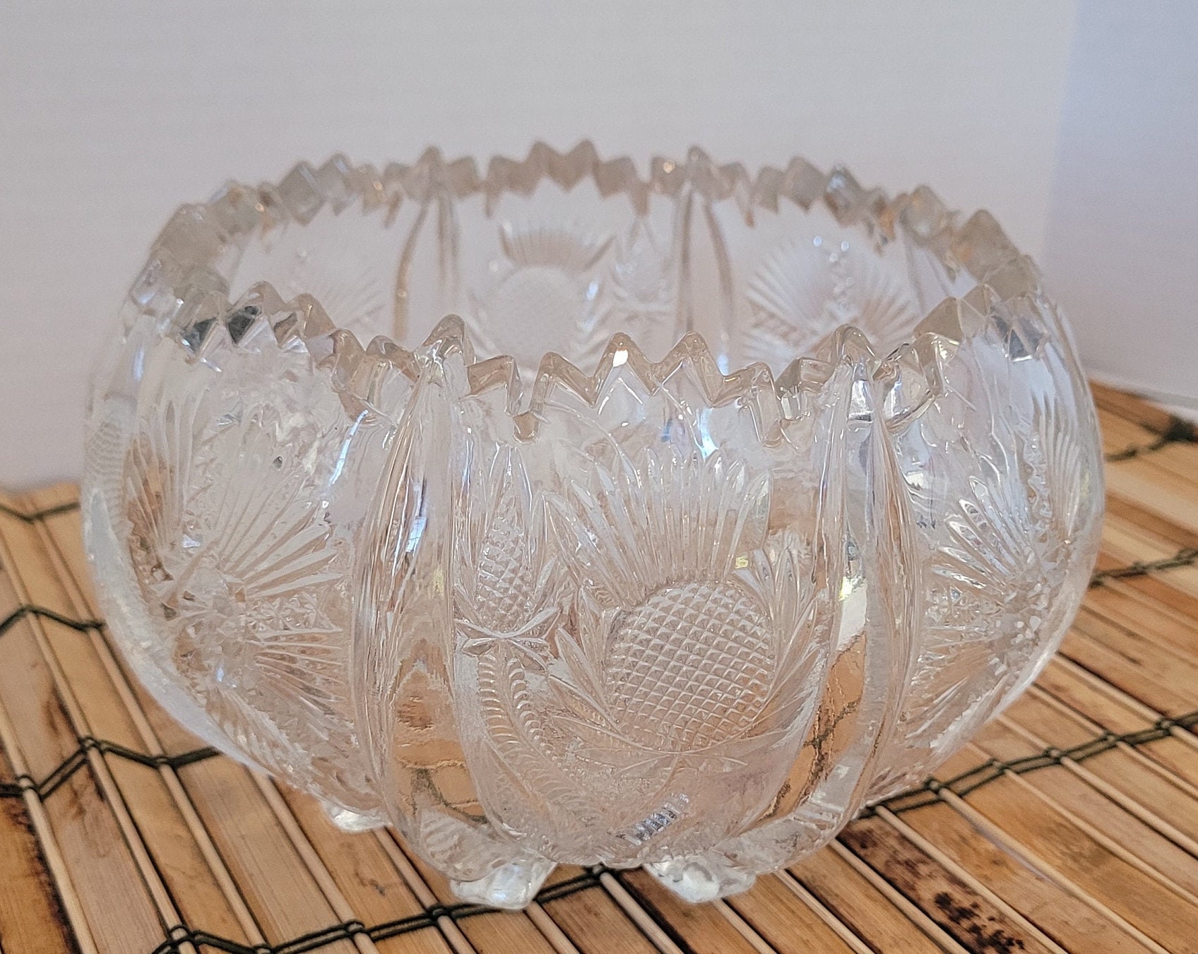 Glass Bowl, Curled and Footed, Vintage 1910s EAPG Bryce Higbee Paneled ...
