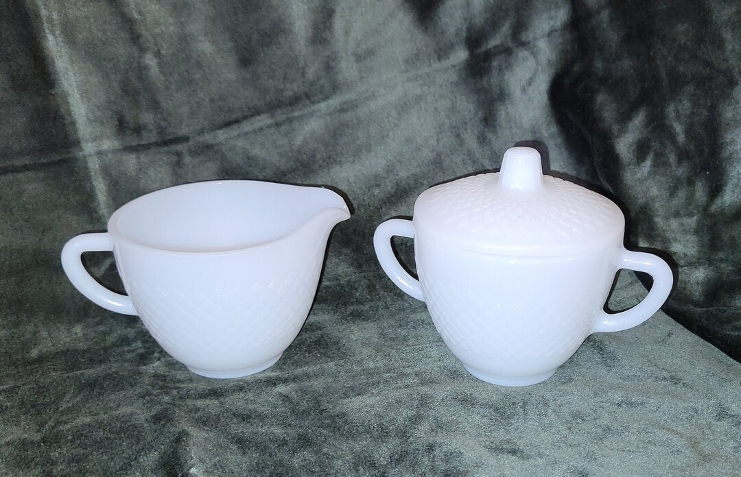 Federal Milk Glass Diamond Pattern Covered Sugar and Creamer - Etsy
