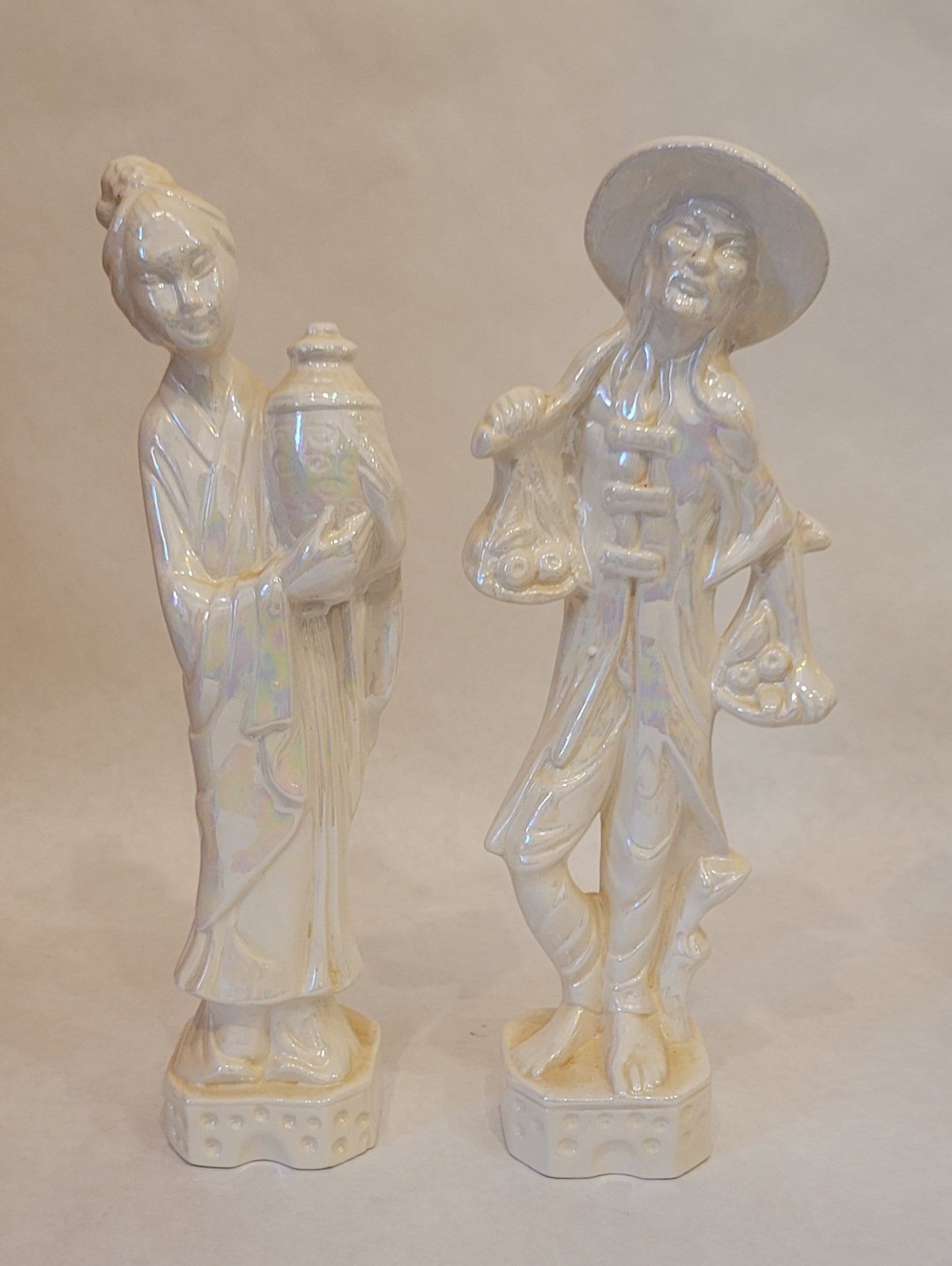 Chinoiserie Couple Statues, Ceramic Pearlized Glaze - Etsy