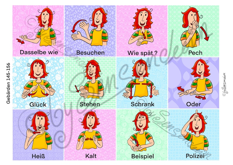 Sign Language Learning Cards With 72 Vocabulary Set 3 145-216 to Print ...