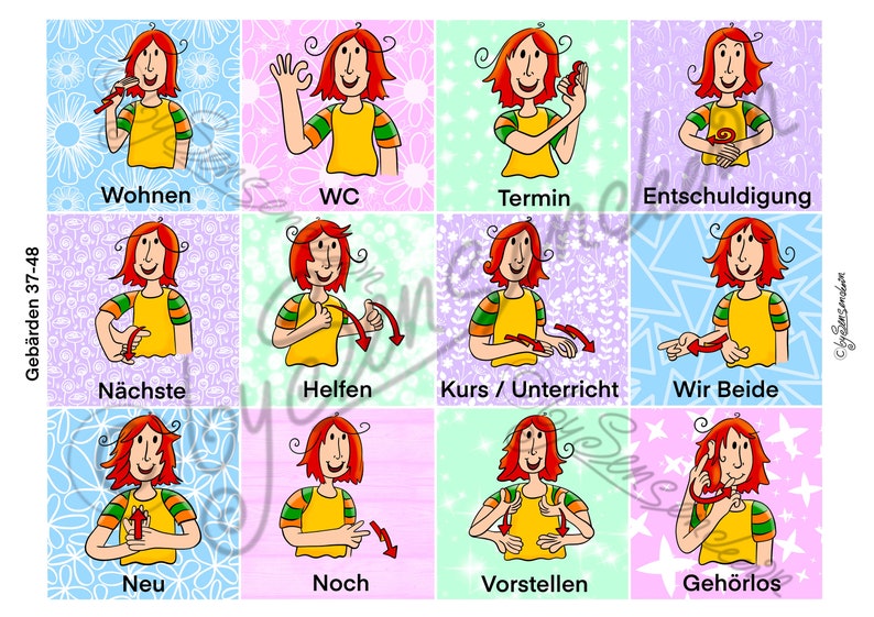 Sign Language 72 Flashcards With Vocabulary Set 1 1-72 to Print Out ...