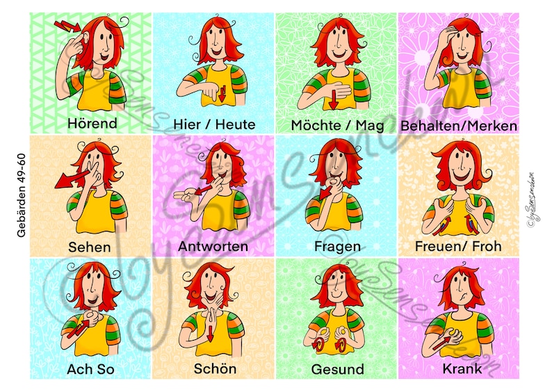 Sign Language 72 Flashcards With Vocabulary Set 1 1-72 to Print Out ...