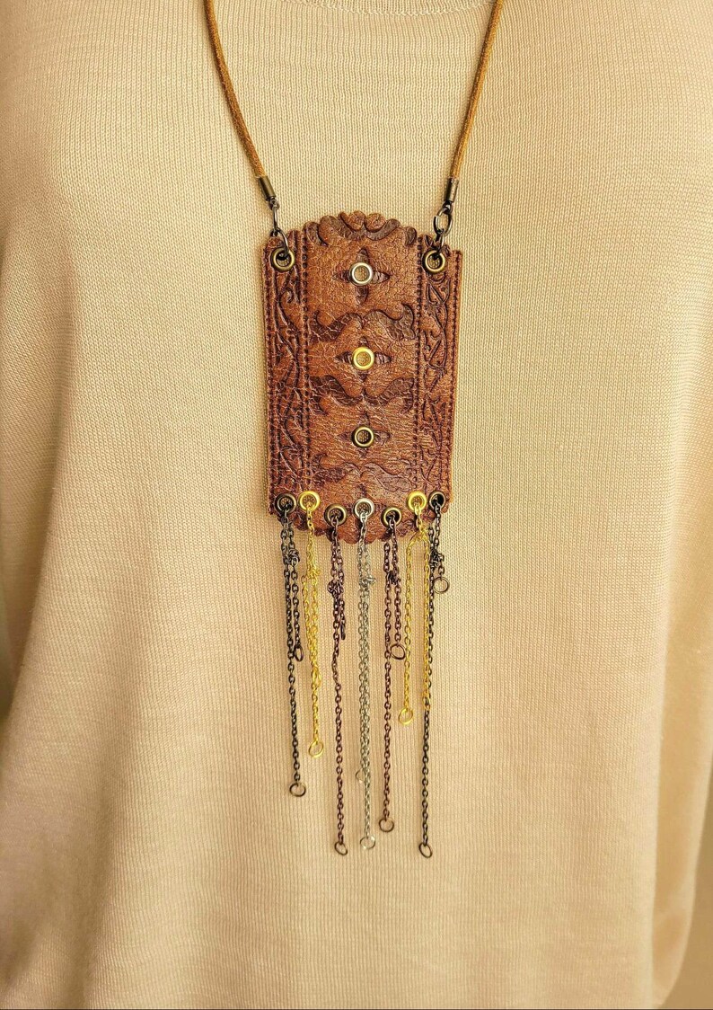 Handmade Bohemian Leather Long Necklace With Colorful Chains - Etsy