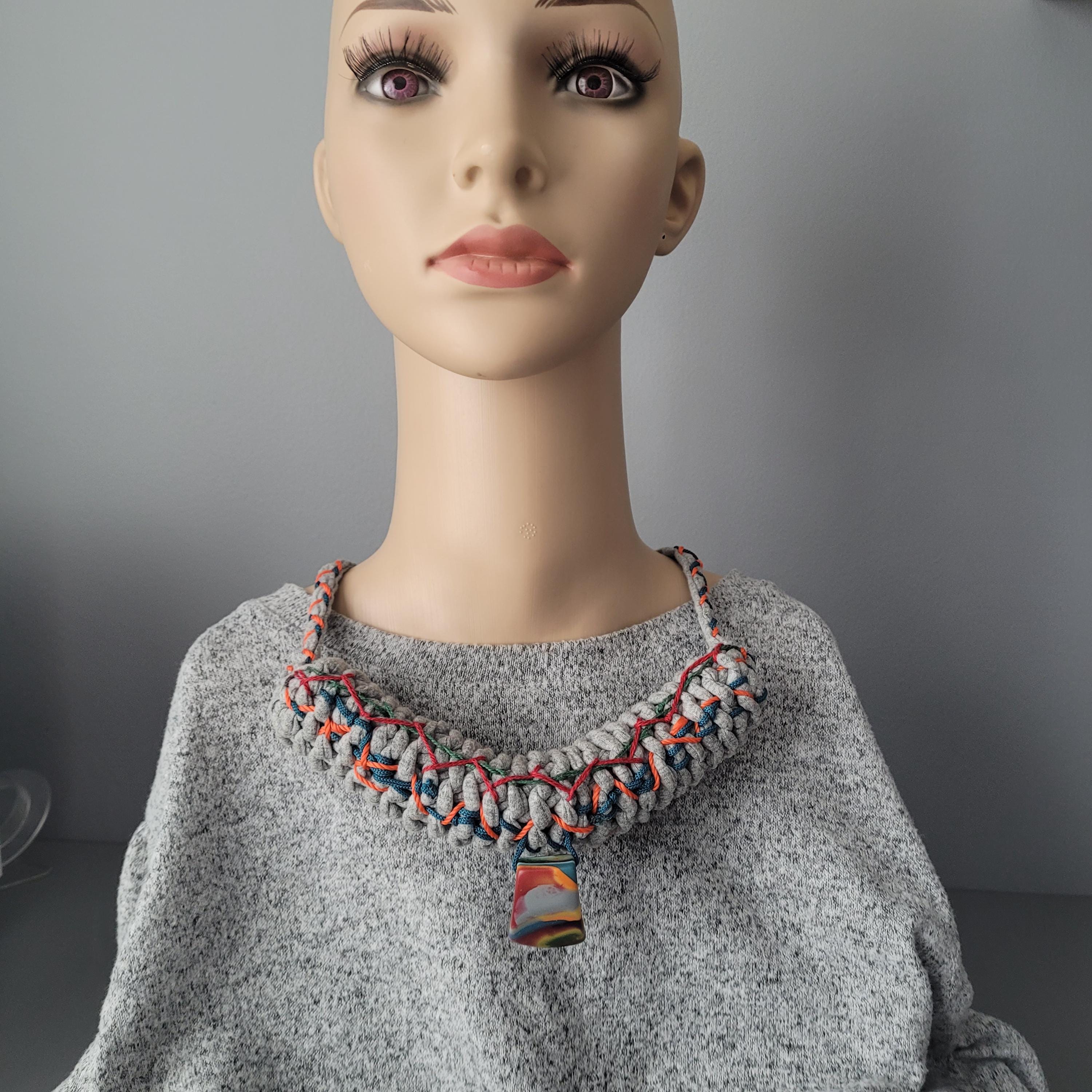 Bold Colorful Roll Necklace, Chunky Acrylic Pendant, Statement Crochet ...