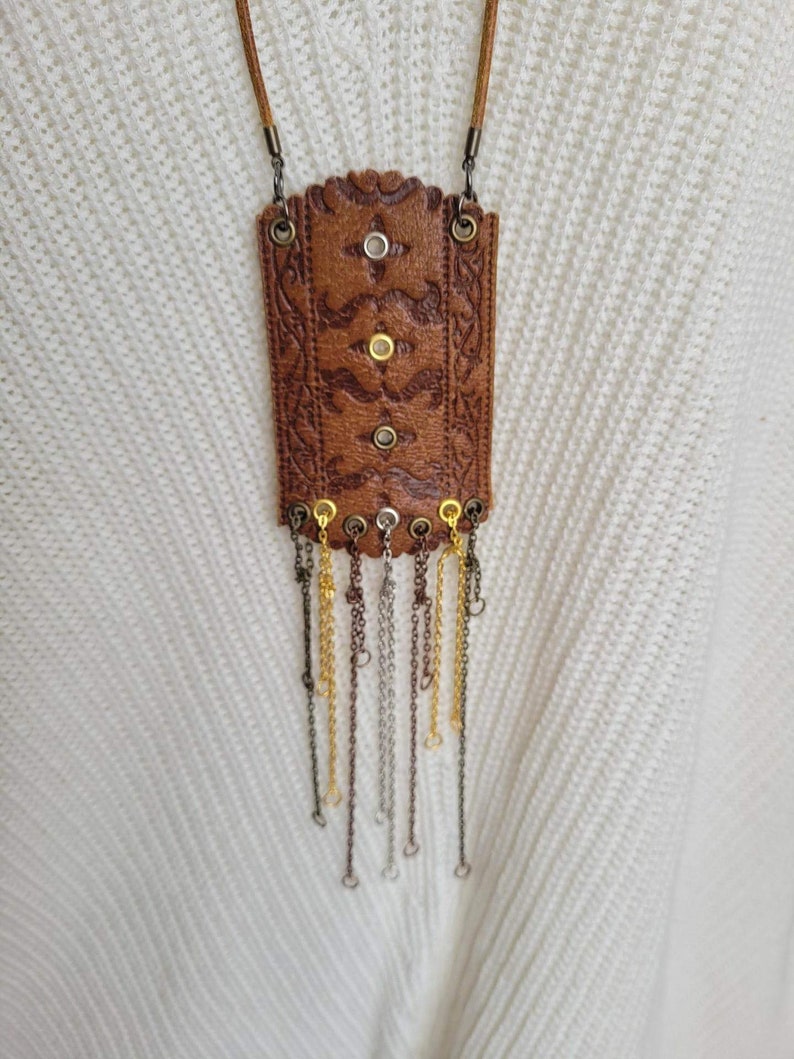 Handmade Bohemian Leather Long Necklace With Colorful Chains - Etsy
