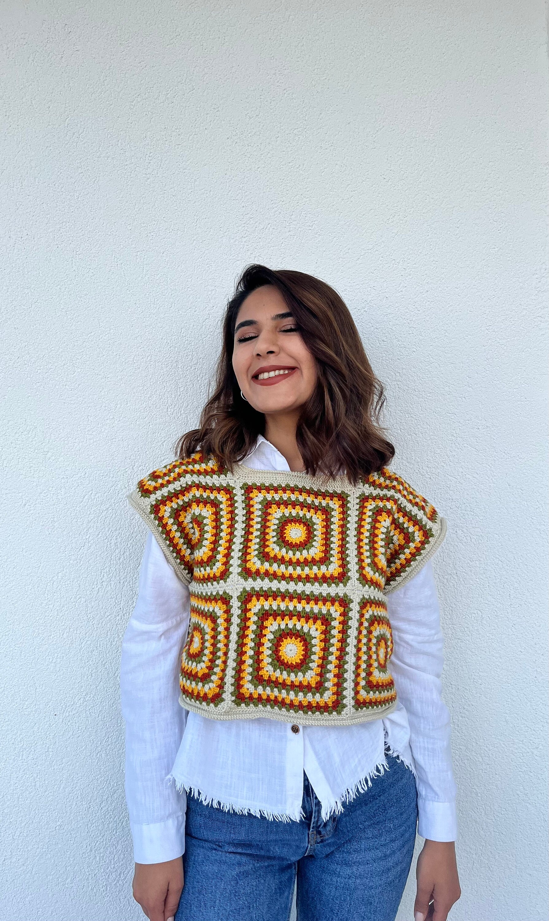 Granny Square Sweater Vest for Women, Vintage Patchwork Vest Top for ...