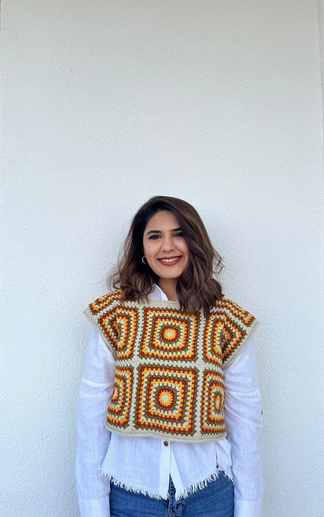 Granny Square Sweater Vest for Women, Vintage Patchwork Vest Top for ...