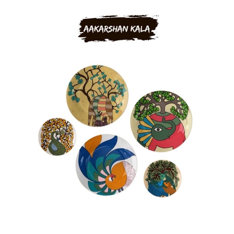 Indian Folk Art, Tree of Life, Peacock Design Ceramic Wall Plates ...