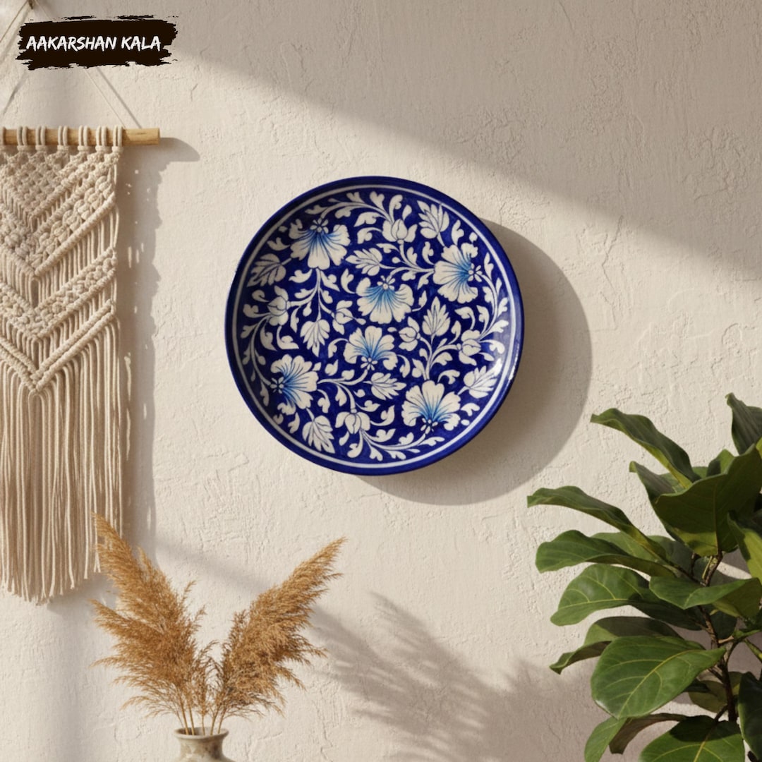 Handcrafted Jaipur Blue Pottery Wall Plate | Blue & White Floral ...